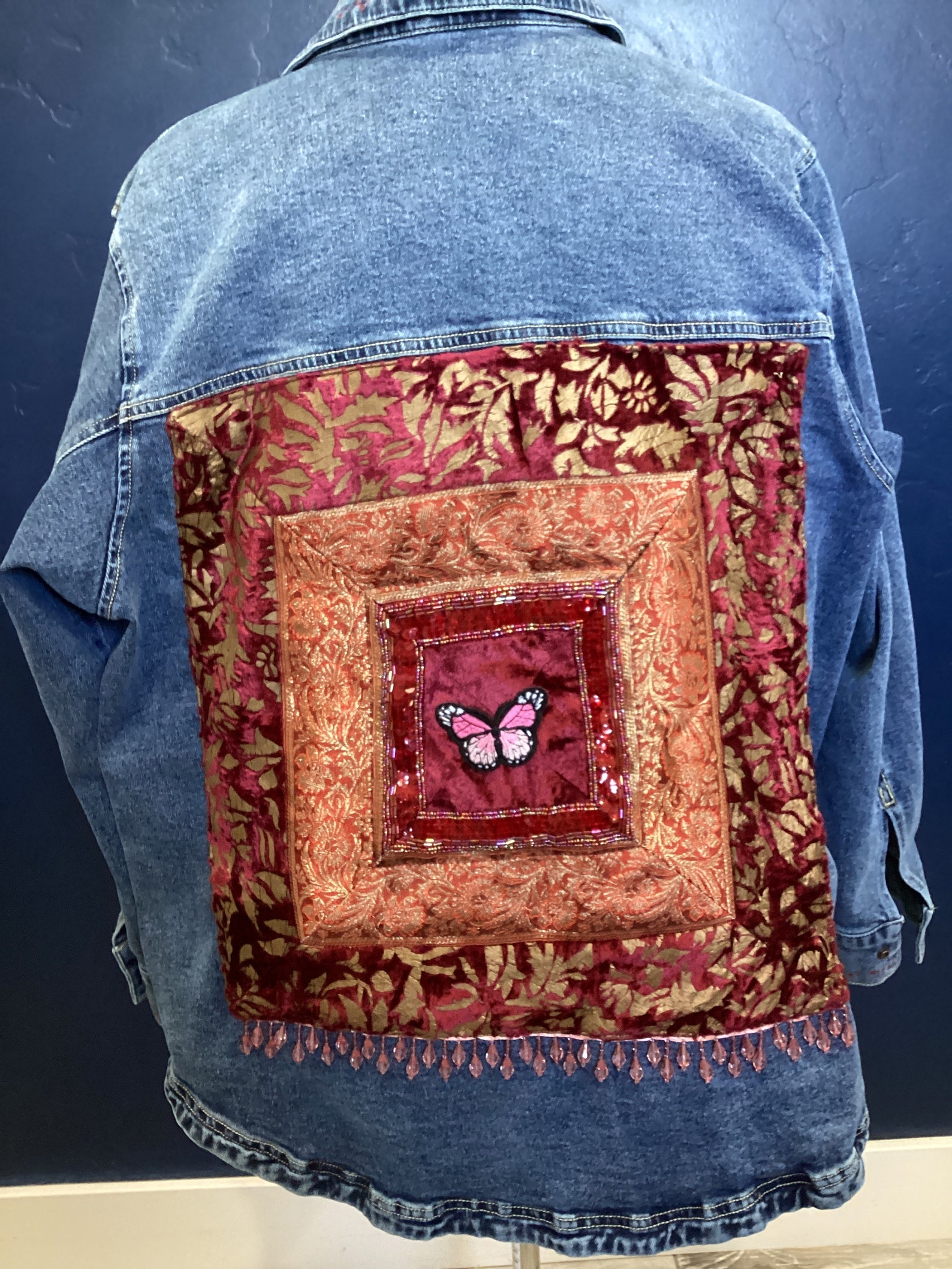 Classy Jean Jacket With Hand Beading Butterflies Glitzy Trim - Etsy