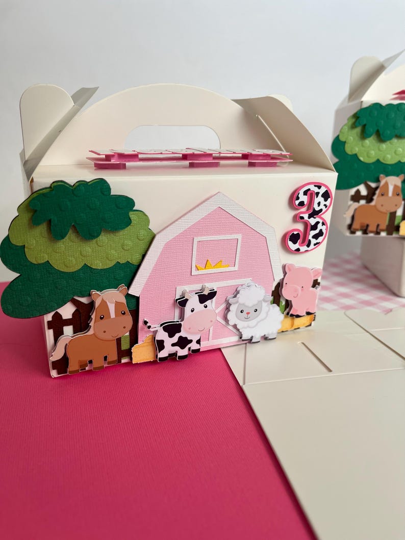 Pink Farm Favor Box: Farm Party Decoration - Etsy