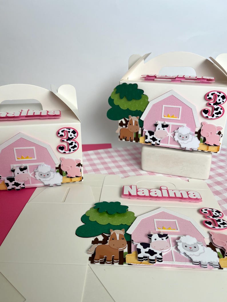 Pink Farm Favor Box: Farm Party Decoration - Etsy