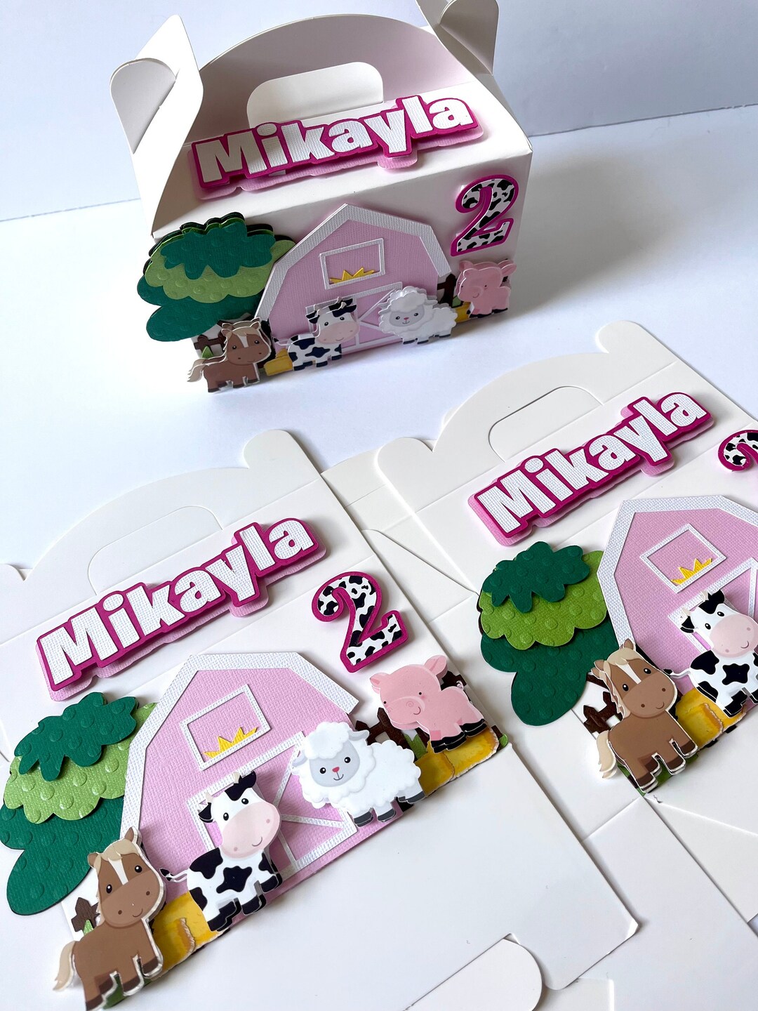 Farm Favor Box, Pink Farm Box , Farm Gable Box, Farm Birthday, Farm ...