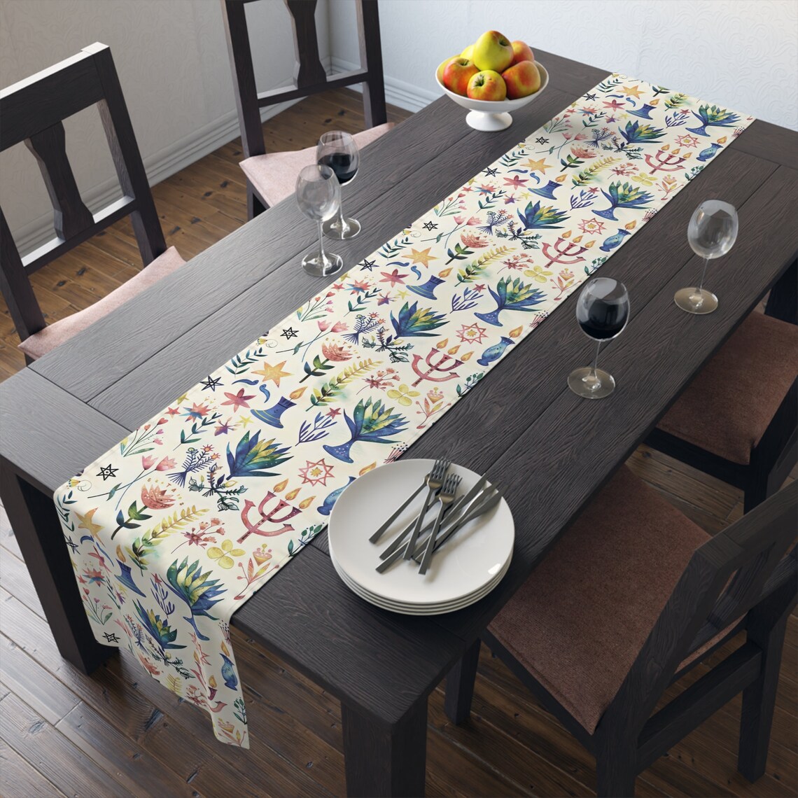 Floral Jewish Table Runner, Shabbat Table Runner, Shavuot Table Runner ...
