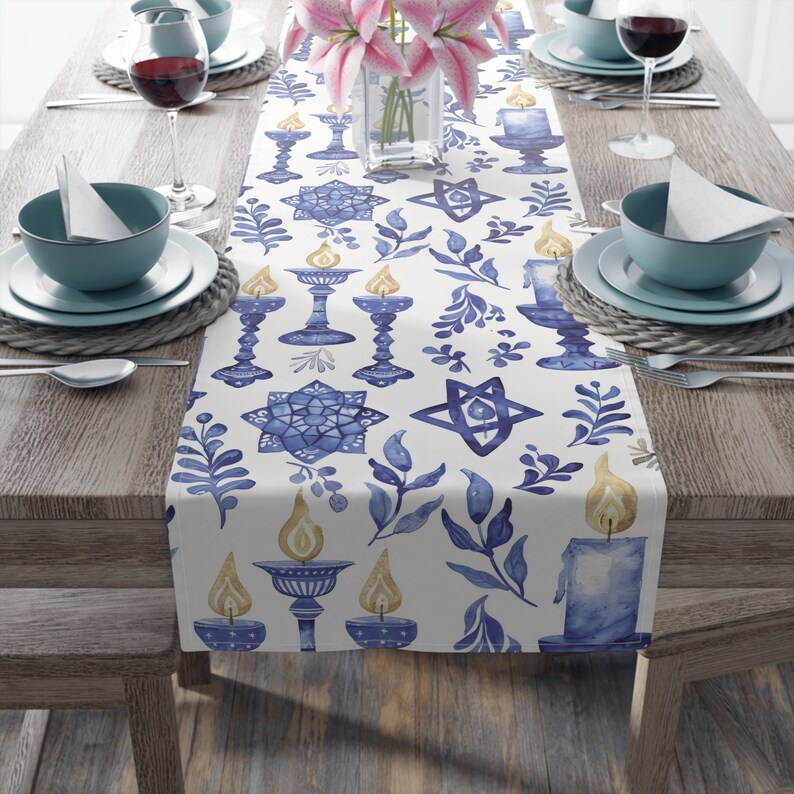 Shabbat Candles Table Runner, Jewish Table Runner, Tabletop Decor ...
