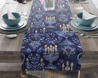 Shabbat Candles Table Runner, Jewish Table Runner, Tabletop Decor ...