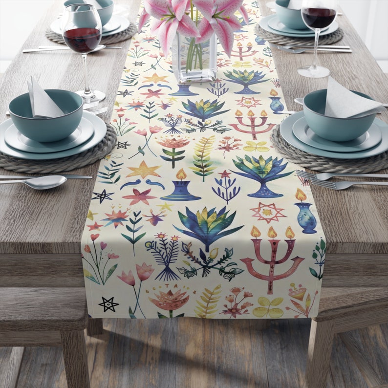 Floral Jewish Table Runner, Shabbat Table Runner, Shavuot Table Runner ...