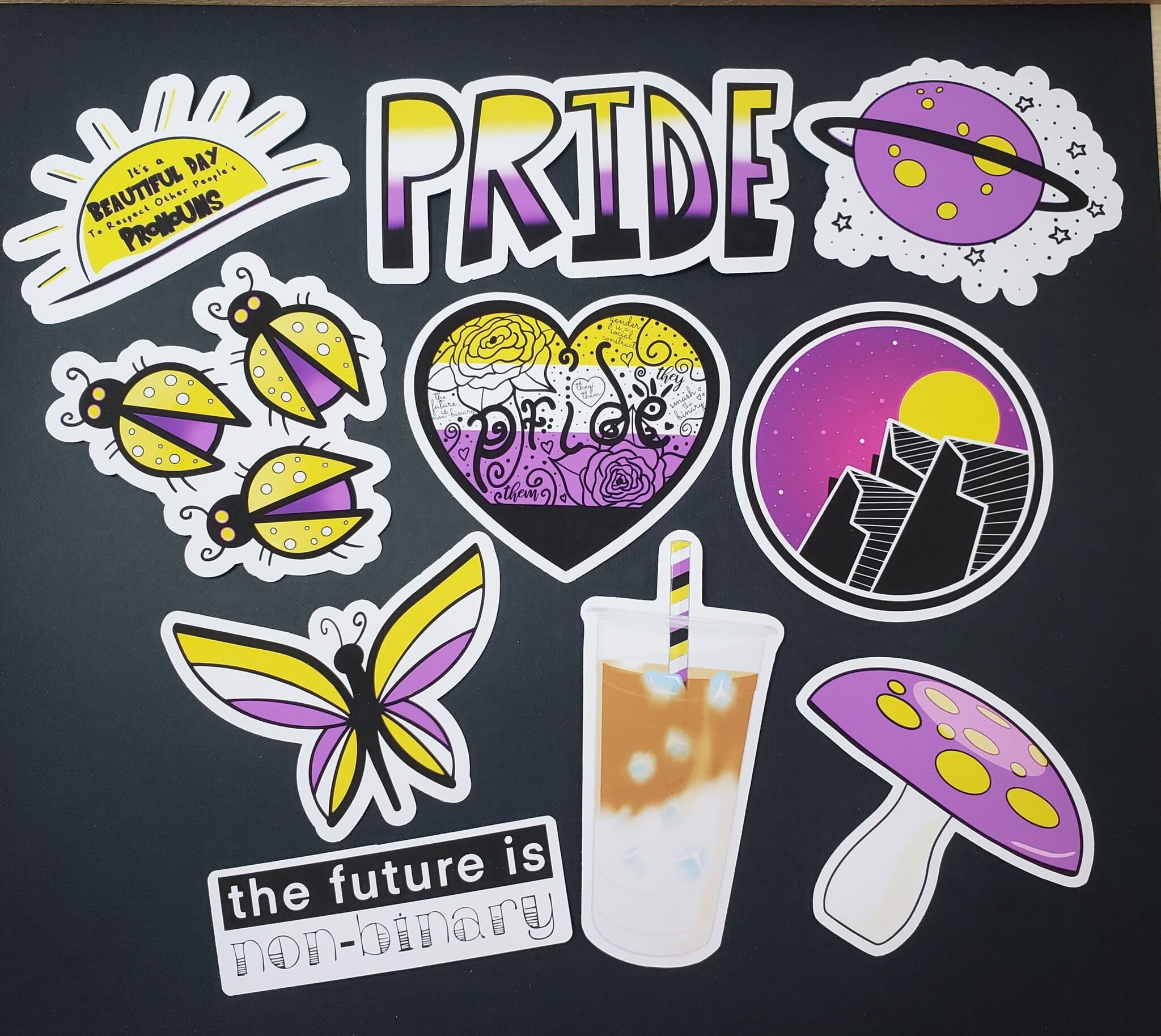 Non-binary Sticker Pack of 10, Nonbinary Flag Stickers, Non-binary ...