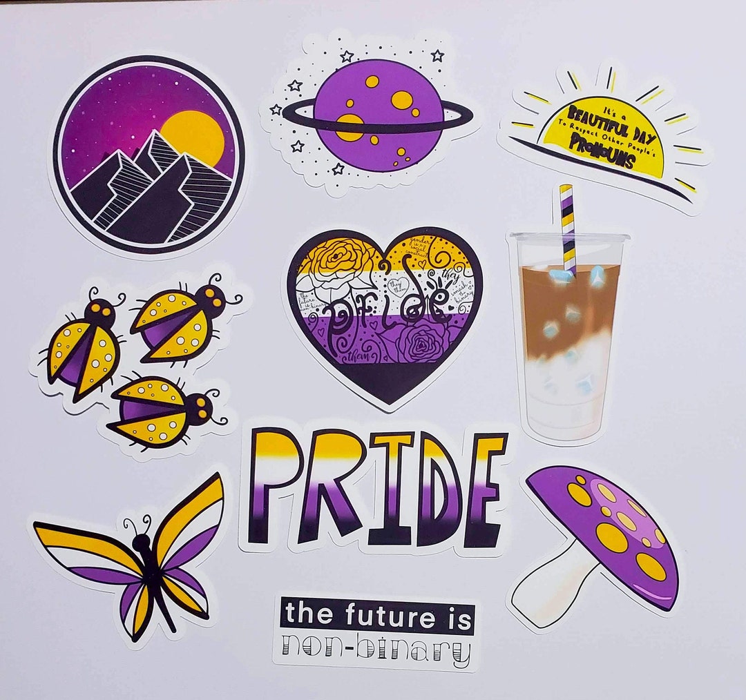 Non-binary Sticker Pack of 10, Nonbinary Flag Stickers, Non-binary ...