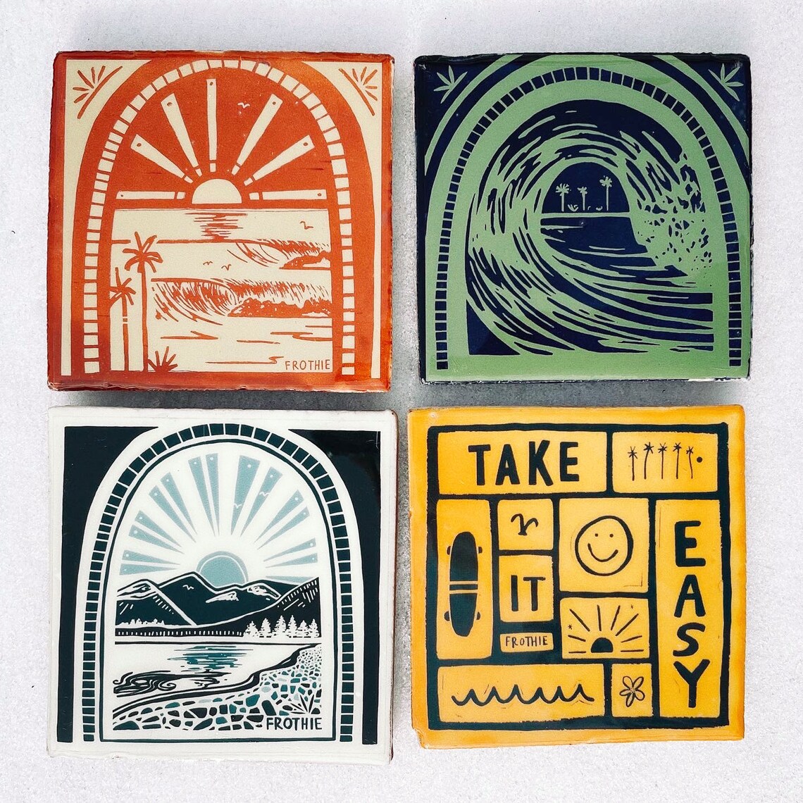 Beach Coaster Set Wave Tile Art Coasters Boho Beach Art Jungalow Vibe ...
