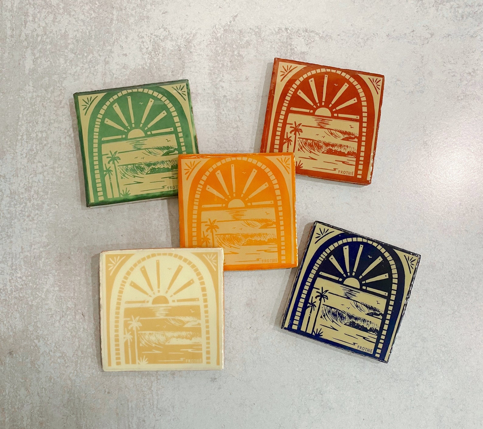Beach Coaster Set Wave Tile Art Coasters Boho Beach Art Jungalow Vibe ...