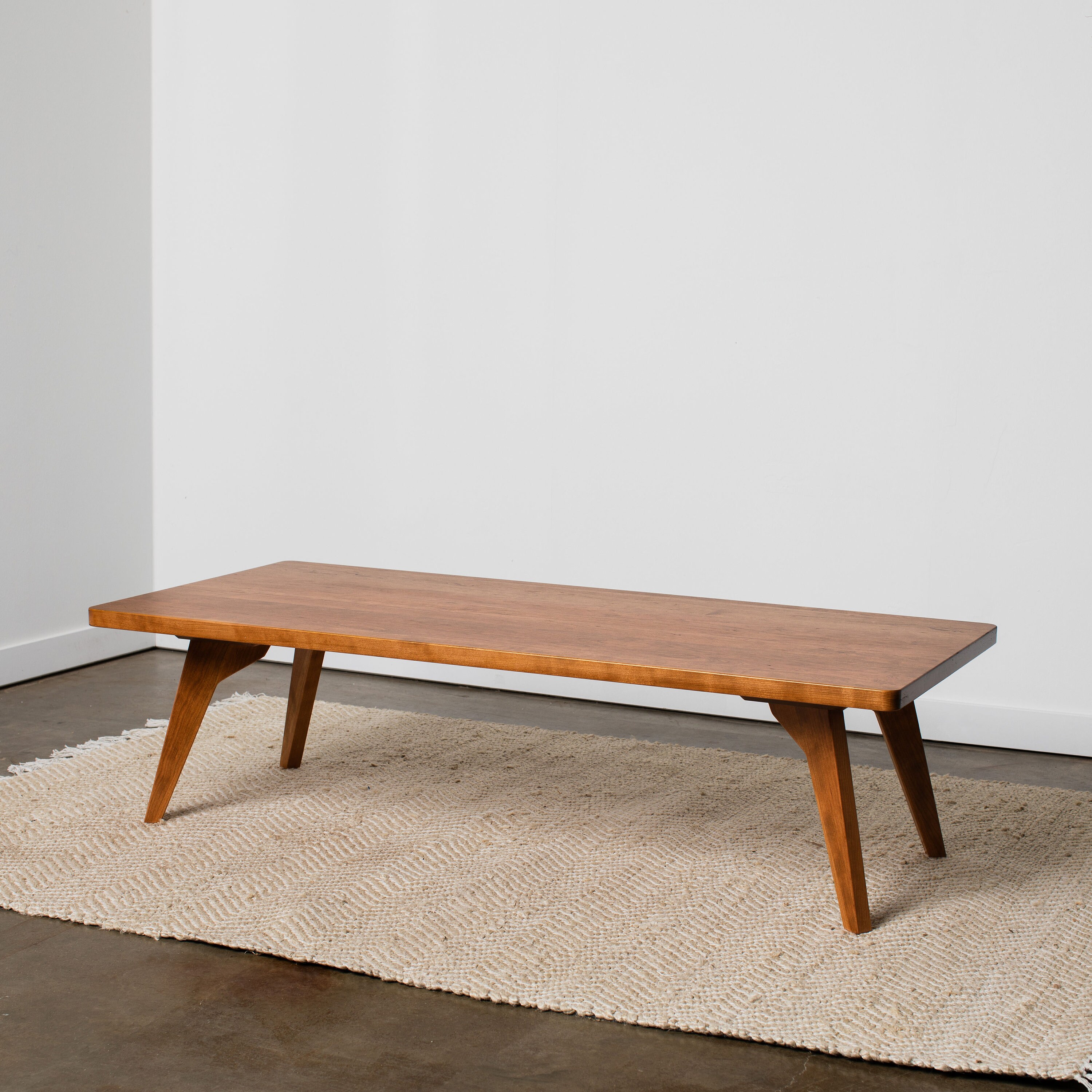 Mid-century Inspired Solid Cherry Wood Coffee Table With Angled Legs - Etsy