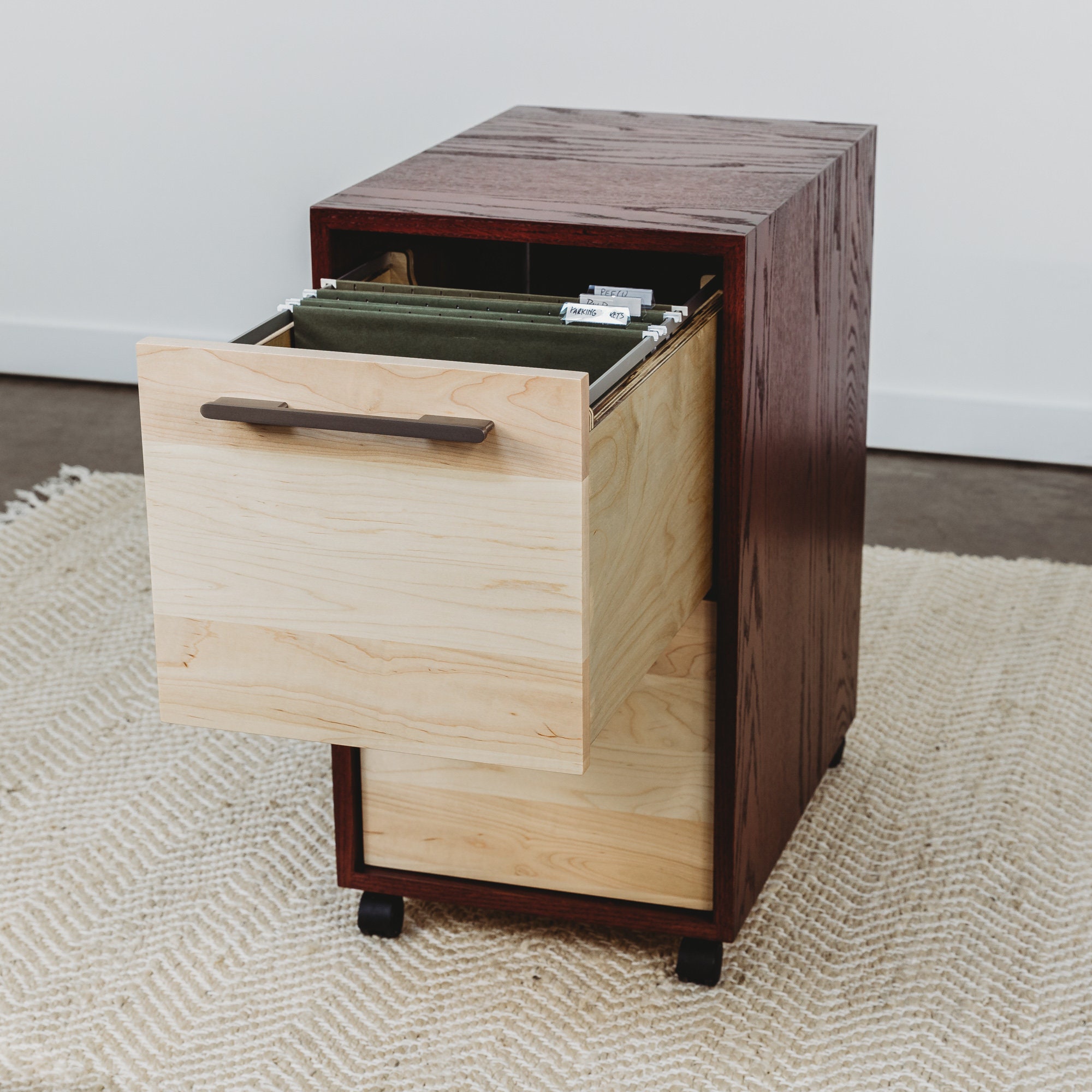 FILE // Modern Solid Wood Storage Cabinet With Wheels - Etsy