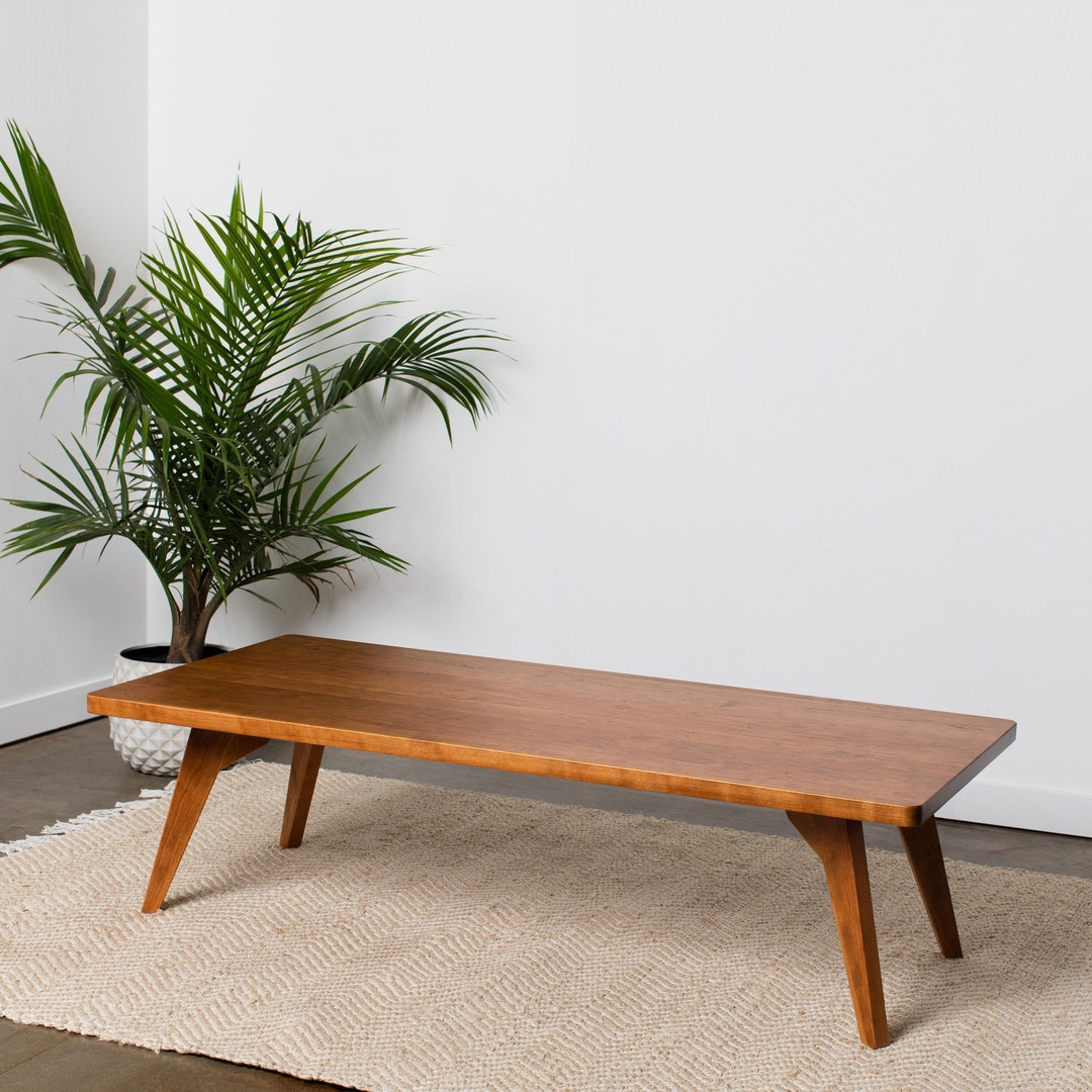 Mid-century Inspired Solid Cherry Wood Coffee Table With Angled Legs - Etsy
