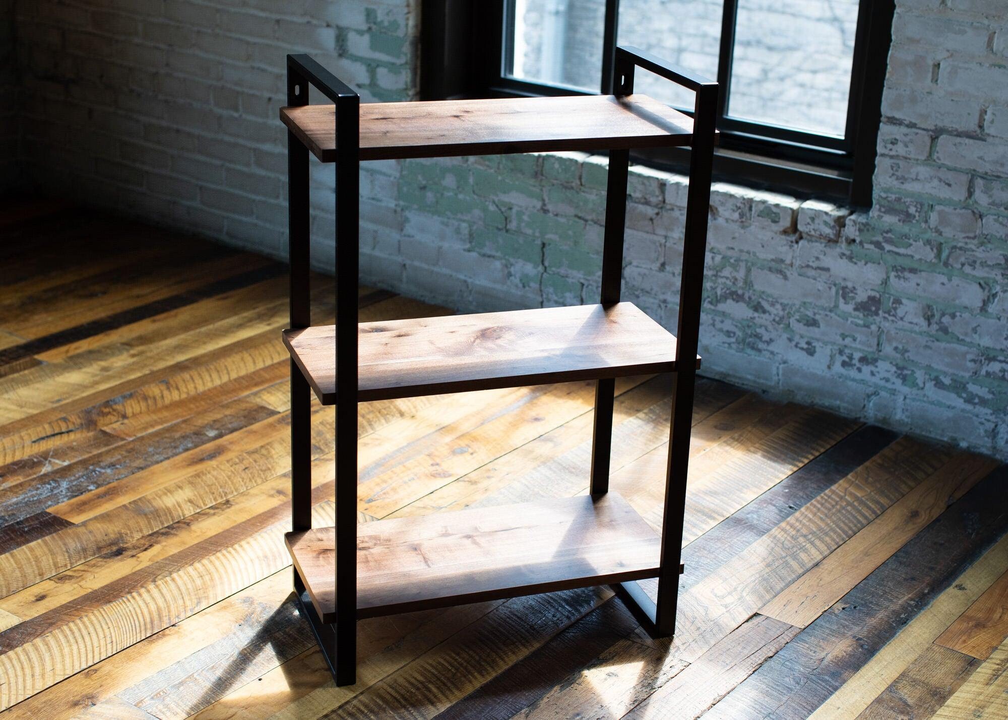 Solid Wood Rustic Walnut Office Standing Shelf - Etsy