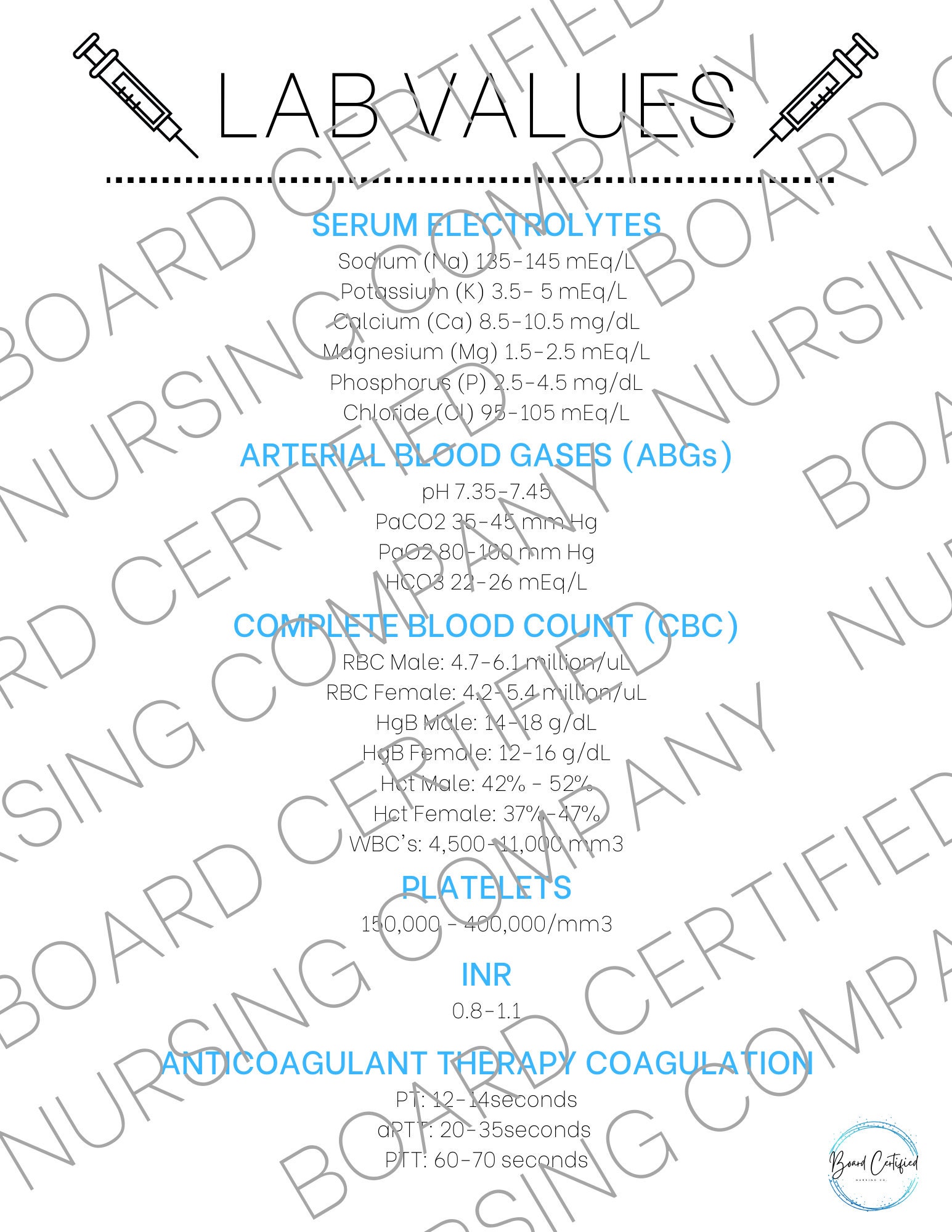 Lab Values Study Pack - Etsy