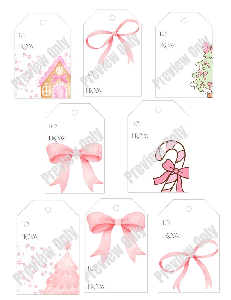 Girly Bow Theme Gift Tags - 8 Designs - Etsy