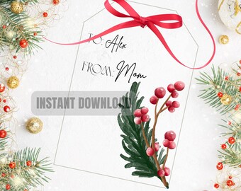 Red and Green Elegant Watercolor Christmas Gift Tag - Etsy