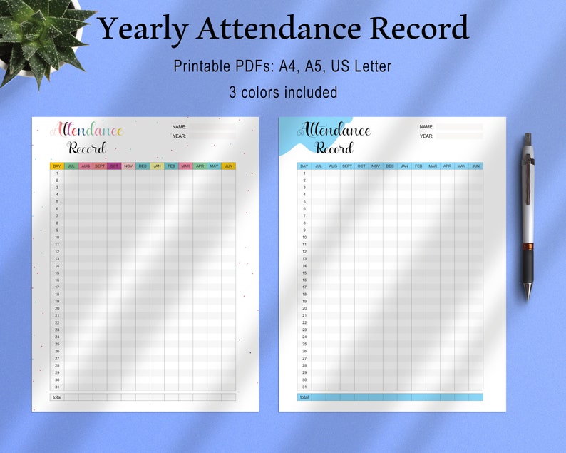Yearly Student Attendance Log – Printable Teacher Sheet – Printable ...
