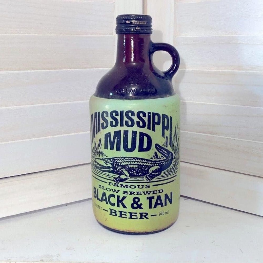 Vintage 90s Brown Glass Jug Mississippi Mud Beer Bottle Black Tan 9 ...