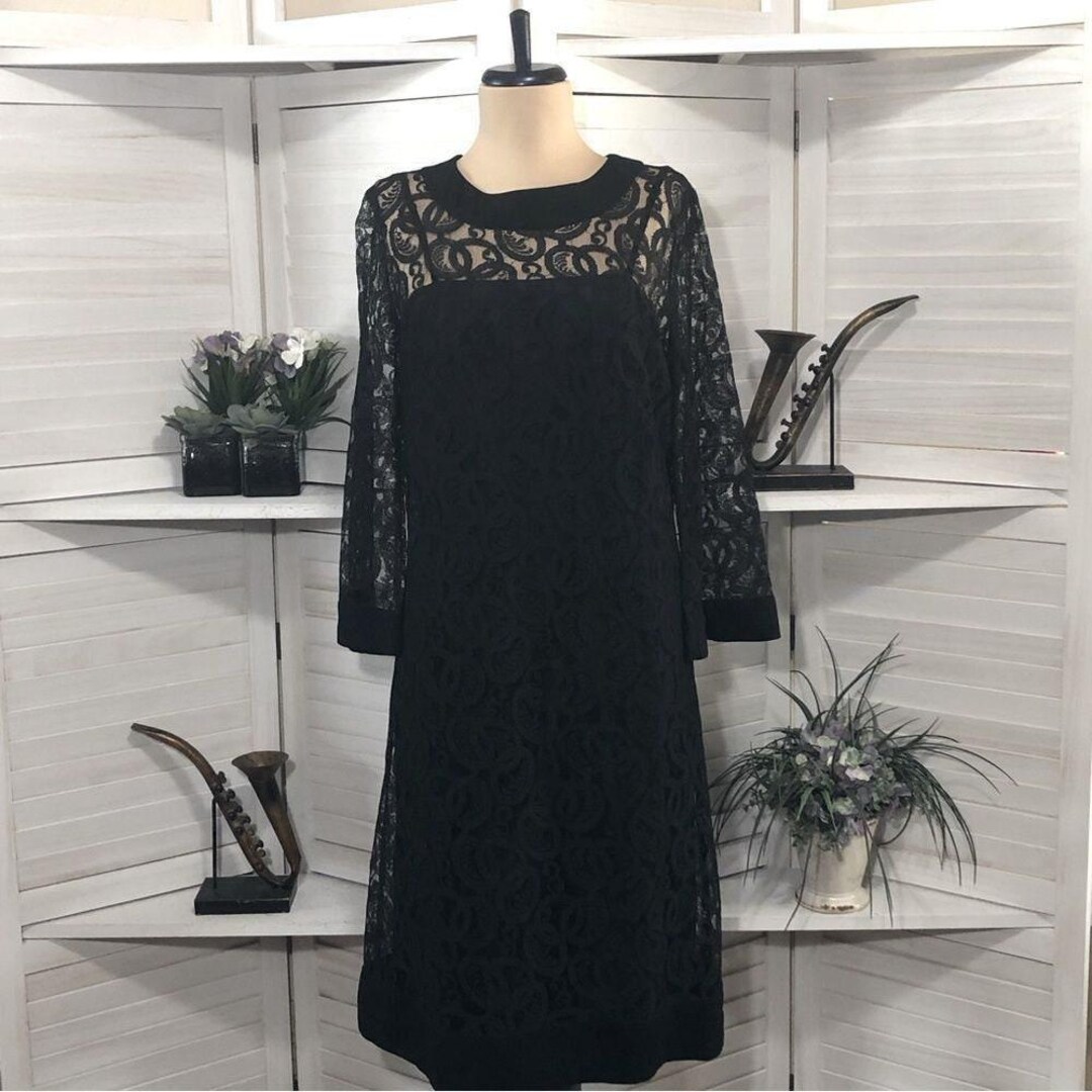 Vintage70s 80s Wednesday Addams Sheer Lace Angel Sleeves A Line Midi ...