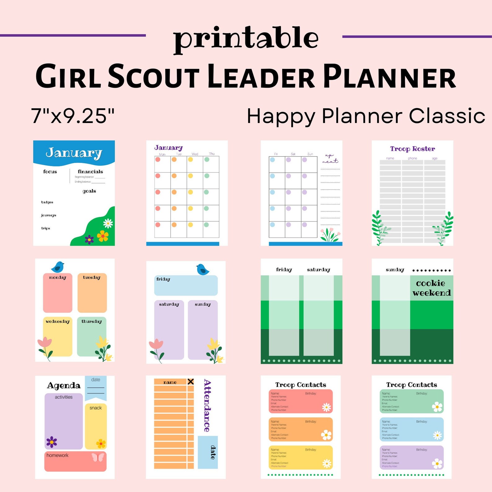 Printable Year Organizer for Girl Scout Leaders Garden - Etsy
