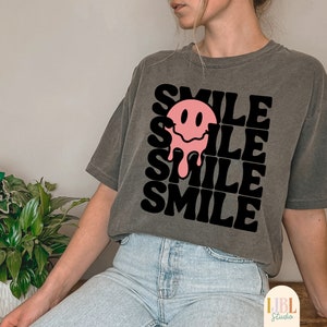 Dripping Smiley Face Smile Tee Shirt Comfort Colors® Smiley - Etsy