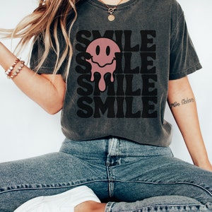 Dripping Smiley Face Smile Tee Shirt Comfort Colors® Smiley - Etsy