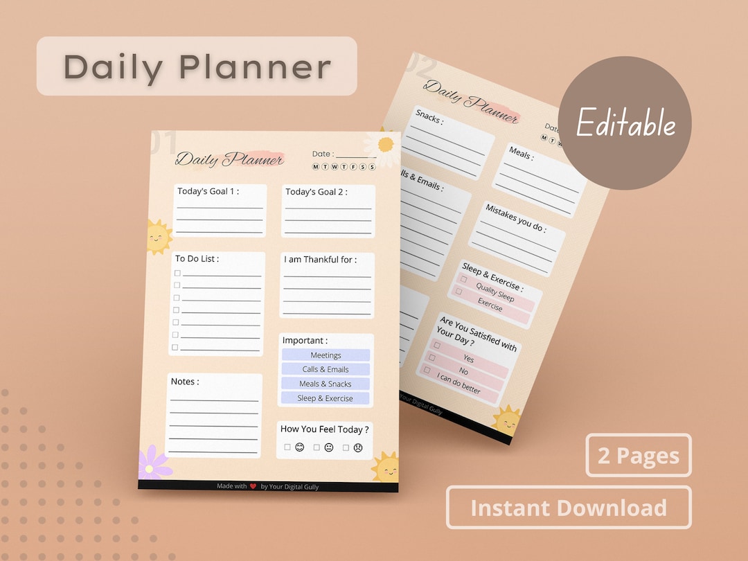 Premuim Customizable Daily Planner | Organize Your Day With Printable ...