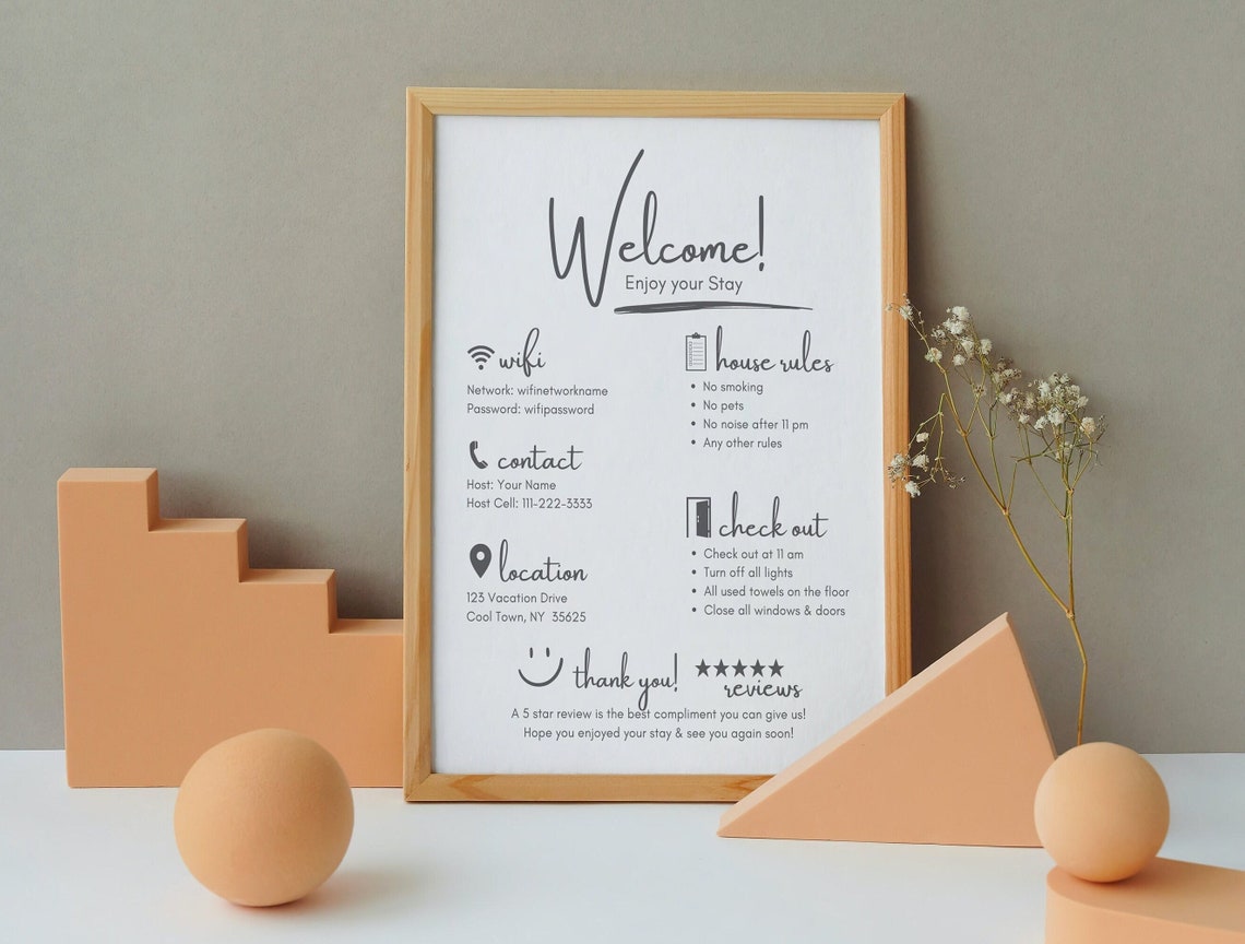 Airbnb Welcome Sign Editable Template Printable Vacation - Etsy Canada