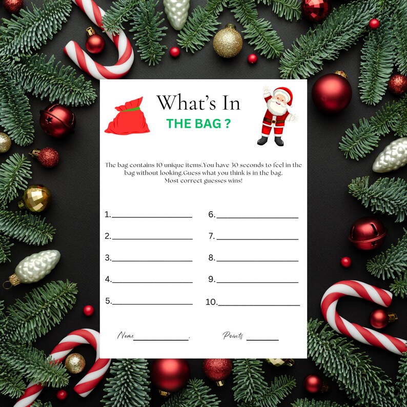 Christmas 'what's in the Bag' Game: Printed Holiday Family Fun - Etsy