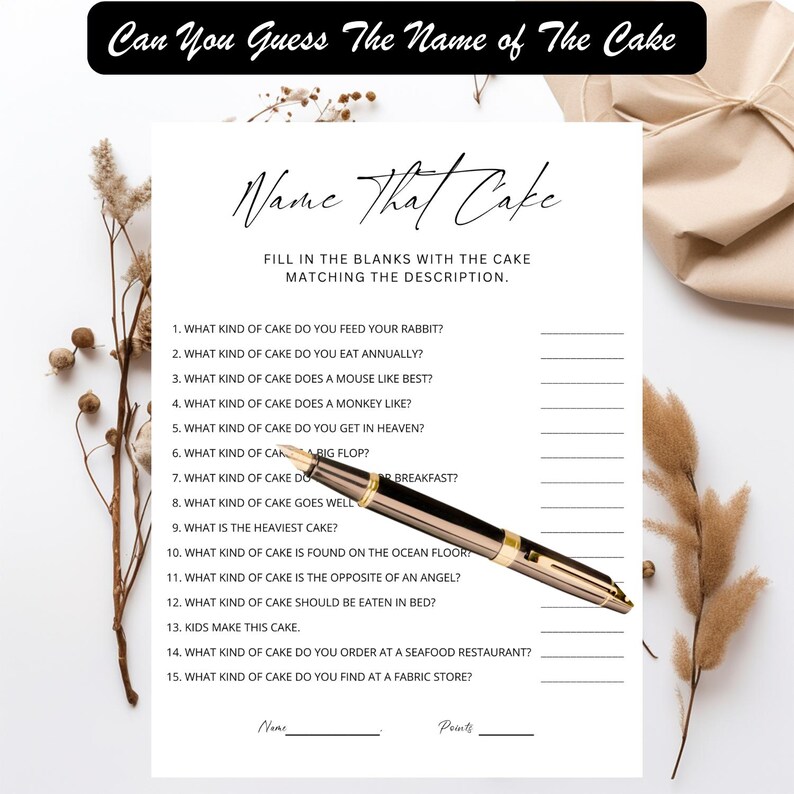 Name That Cake Baby Shower Game: Minimalist Bridal Shower (instant ...