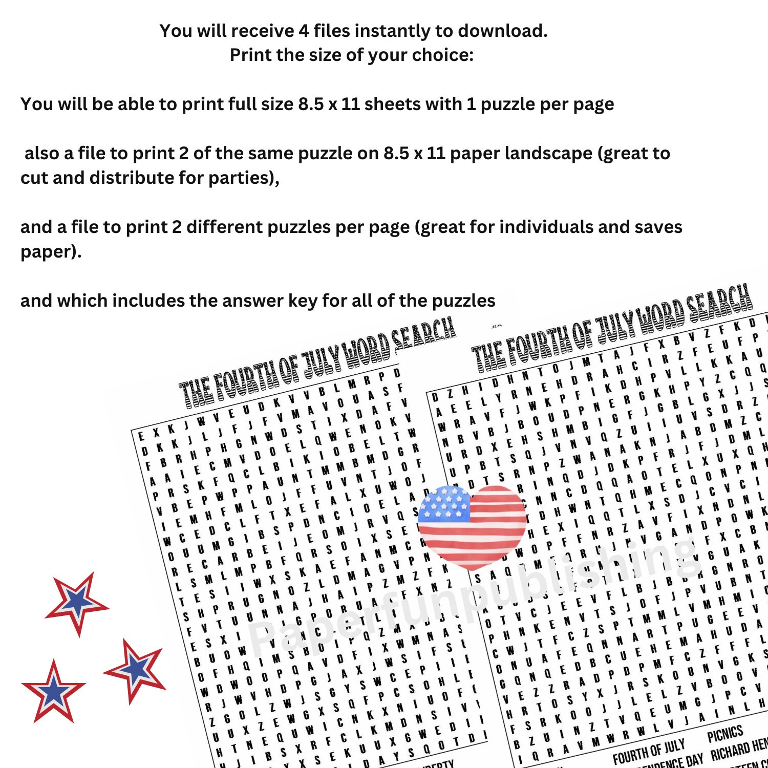 July the 4th Word Searches 10 Printable Instant Download Puzzles, 4th ...