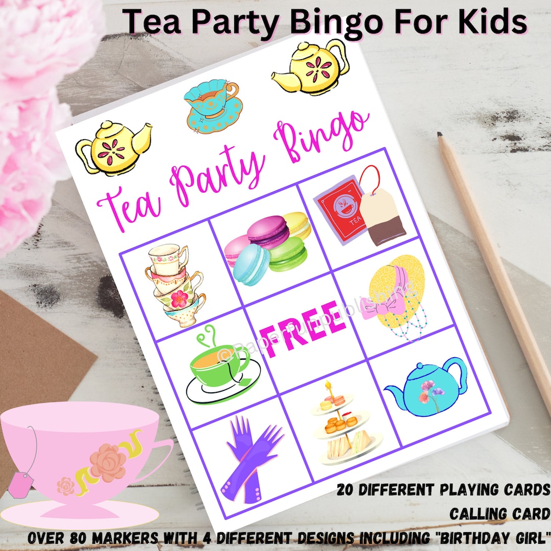 Tea Party Bingo Game for Kids, Tea Bingo Preschool Games, Tea Preschool ...