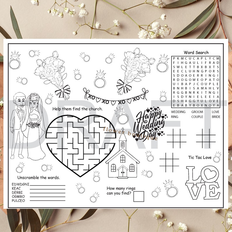 Wedding Coloring Page or Reception Kids Color Placement Printable ...
