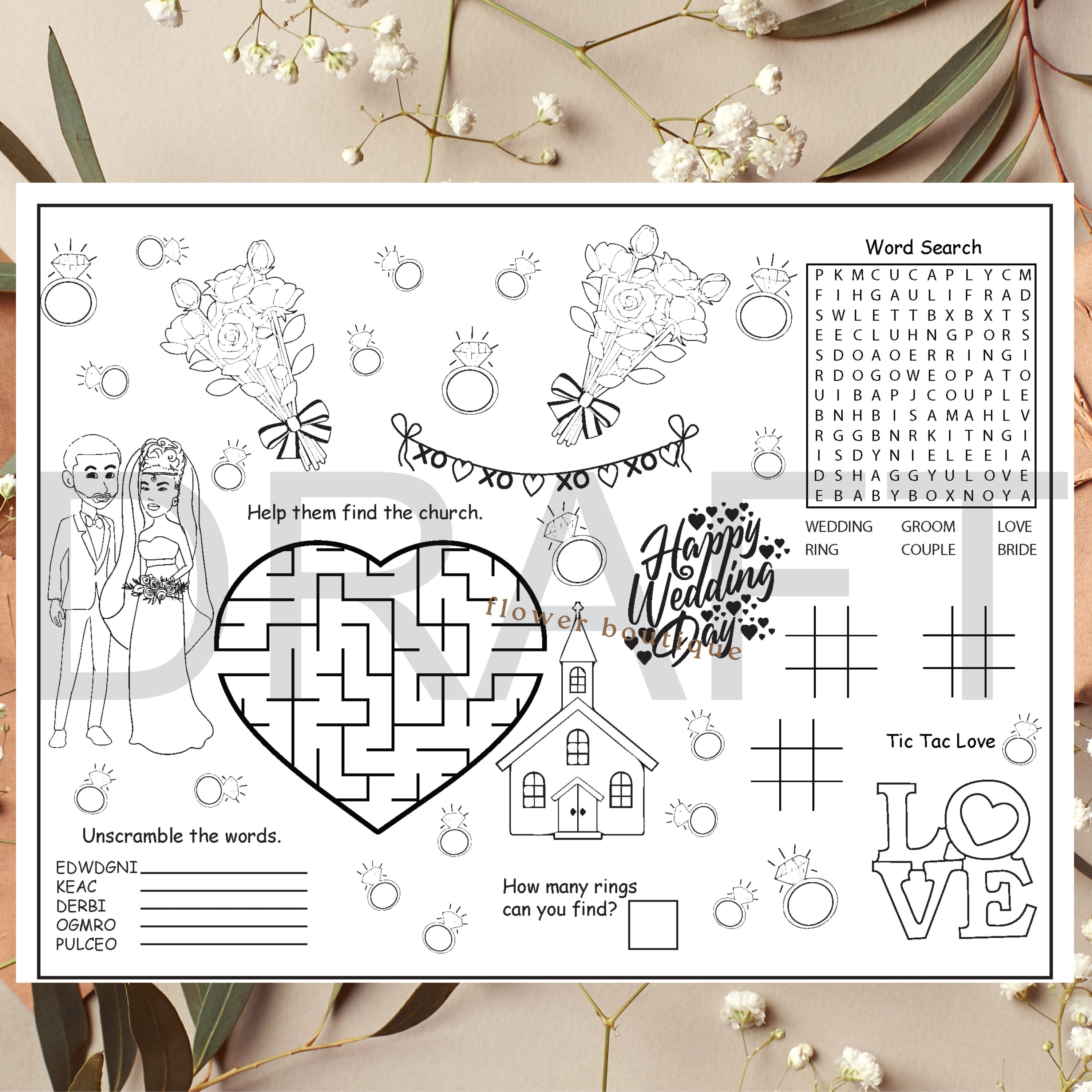 Wedding Coloring Page or Reception Kids Color Placement Printable ...