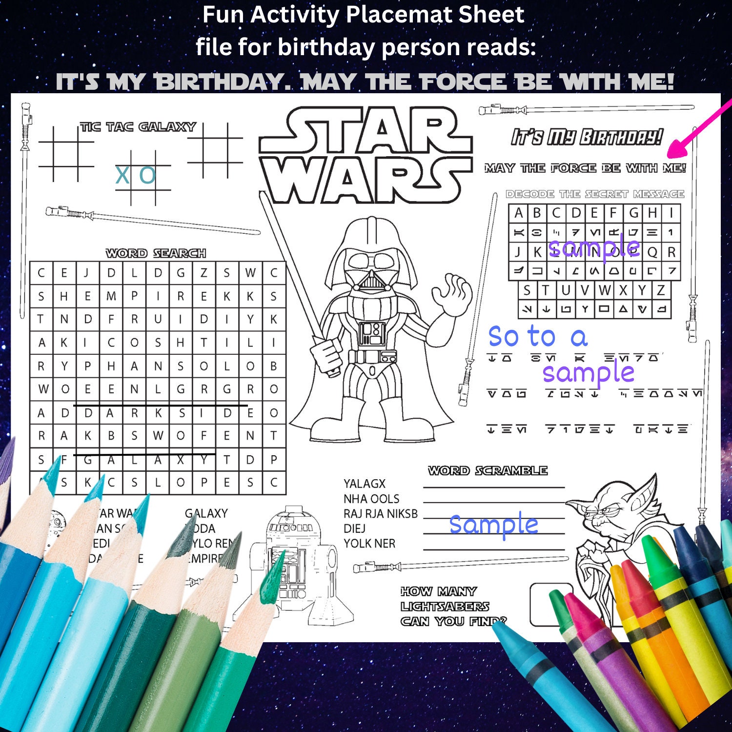 Star Wars Favor Birthday Party Game Activity Coloring Page Placement ...