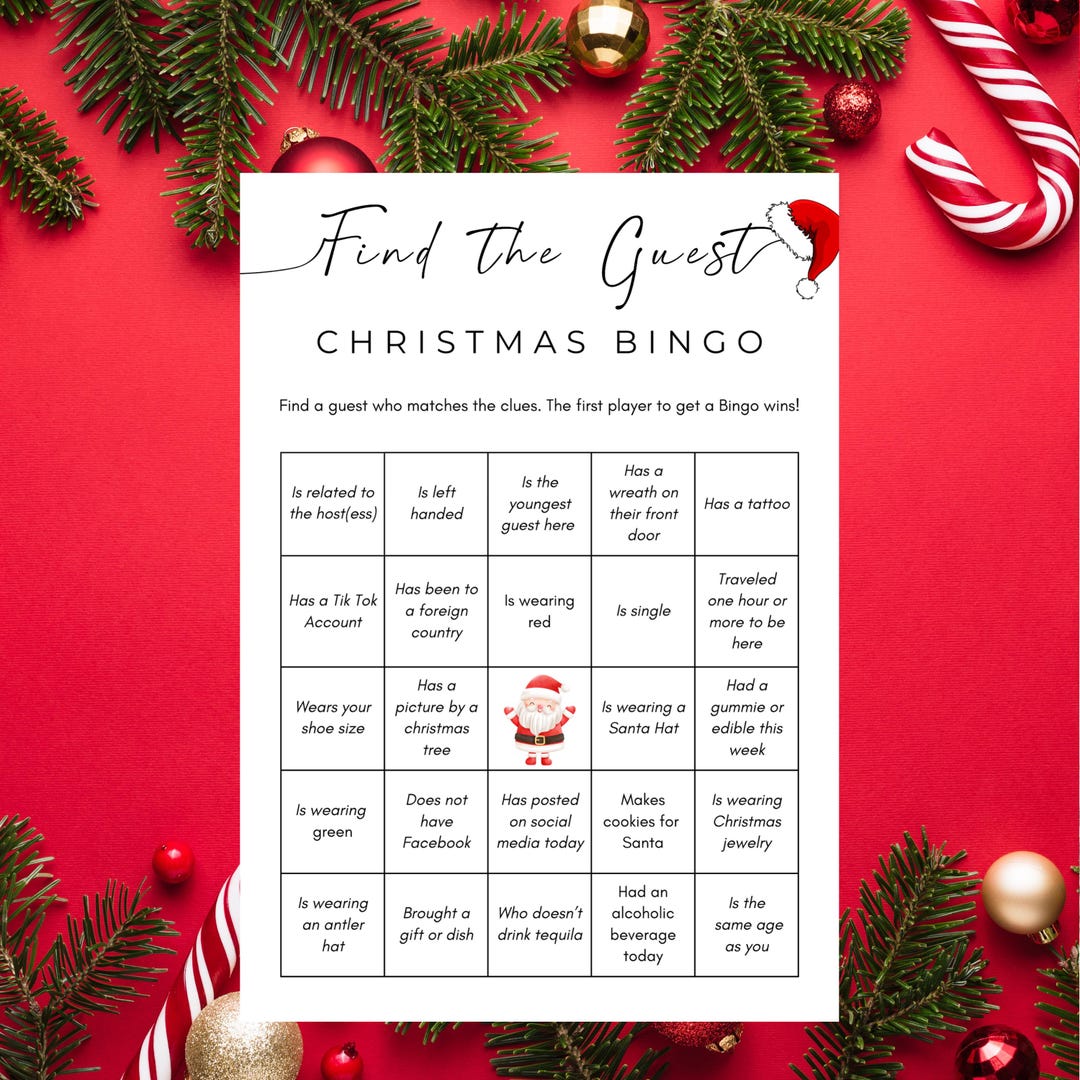 Christmas Find the Guest Bingo Game: Printed Holiday Icebreaker - Etsy