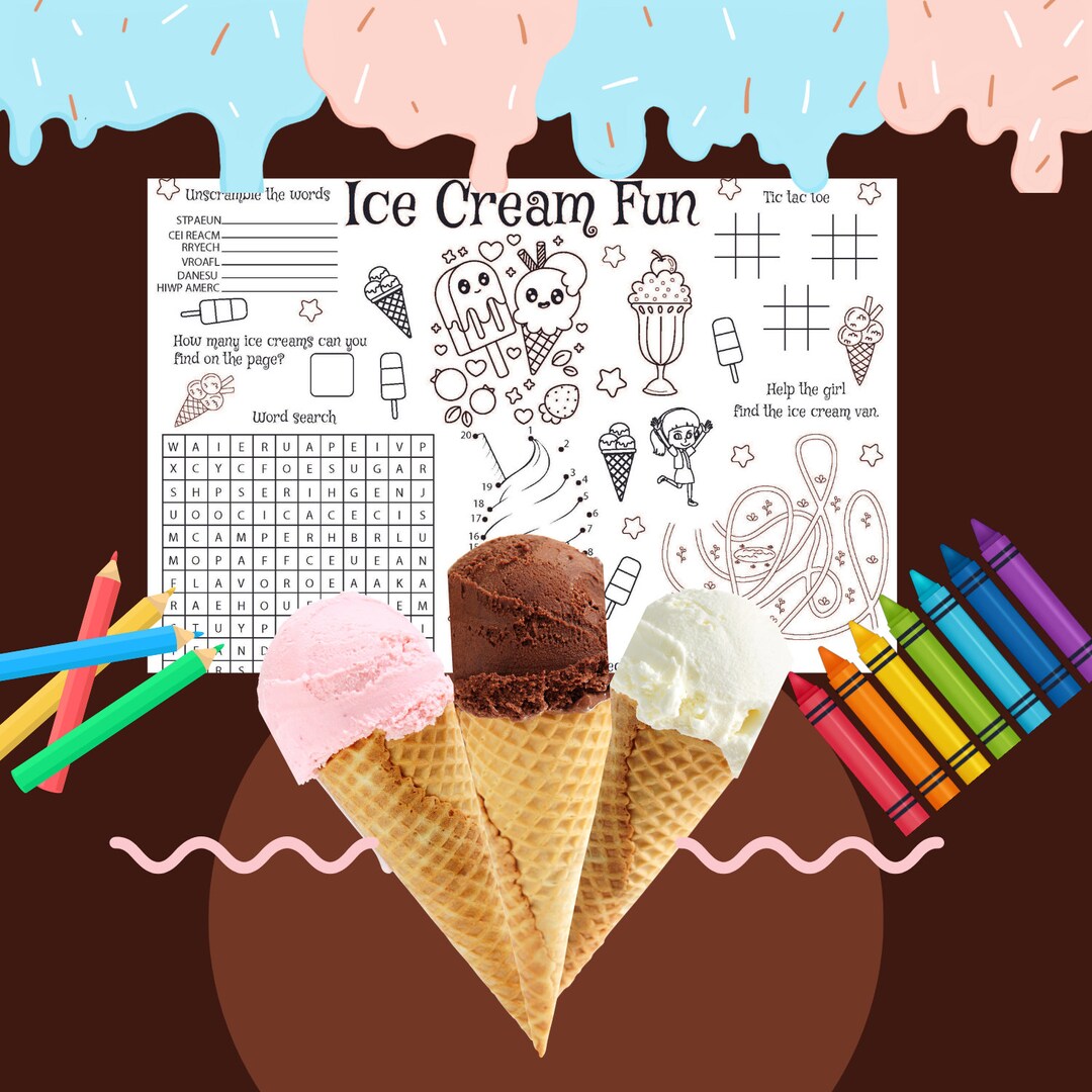 Ice Cream Party Activity Coloring Page: Kids Birthday Game (digital ...