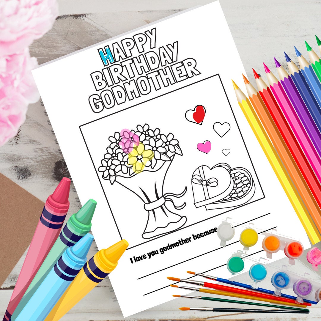 Happy Birthday Godmother Card: Printable Coloring Page (digital ...
