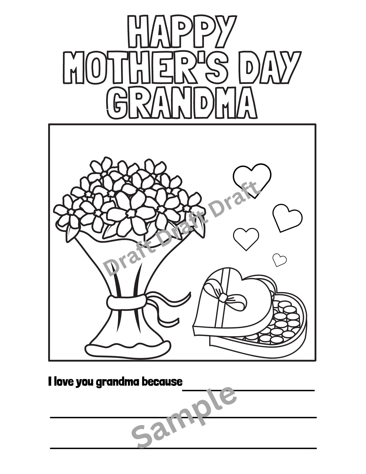 Happy Mother's Day Grandma Coloring and Fill in Page for Children - Etsy