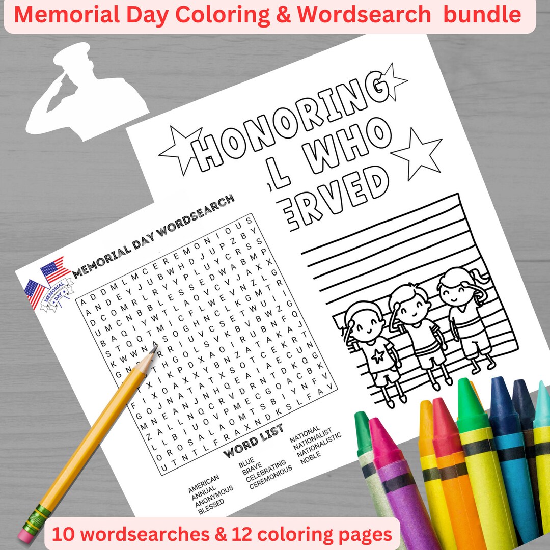 Memorial Day Activity Coloring Pages and Wordsearch Puzzle Printable ...