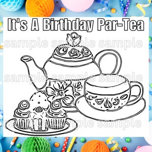 Tea Party Favor Birthday Coloring Page Printable Instant Download - Etsy