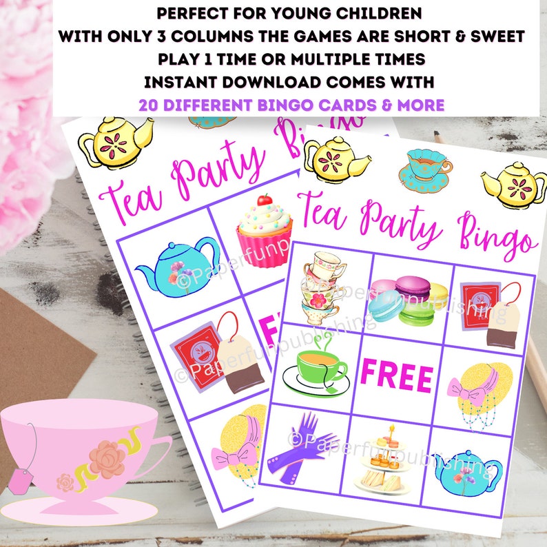 Tea Party Bingo Game for Kids, Tea Bingo Preschool Games, Tea Preschool ...