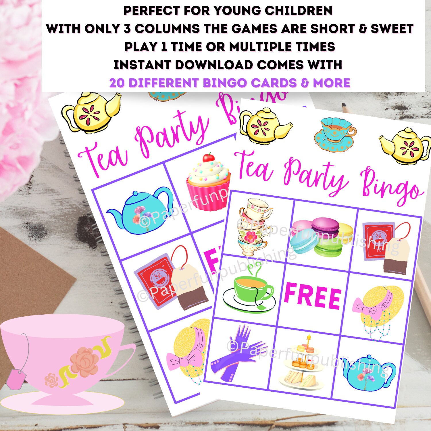 Tea Party Bingo Game for Kids, Tea Bingo Preschool Games, Tea Preschool ...