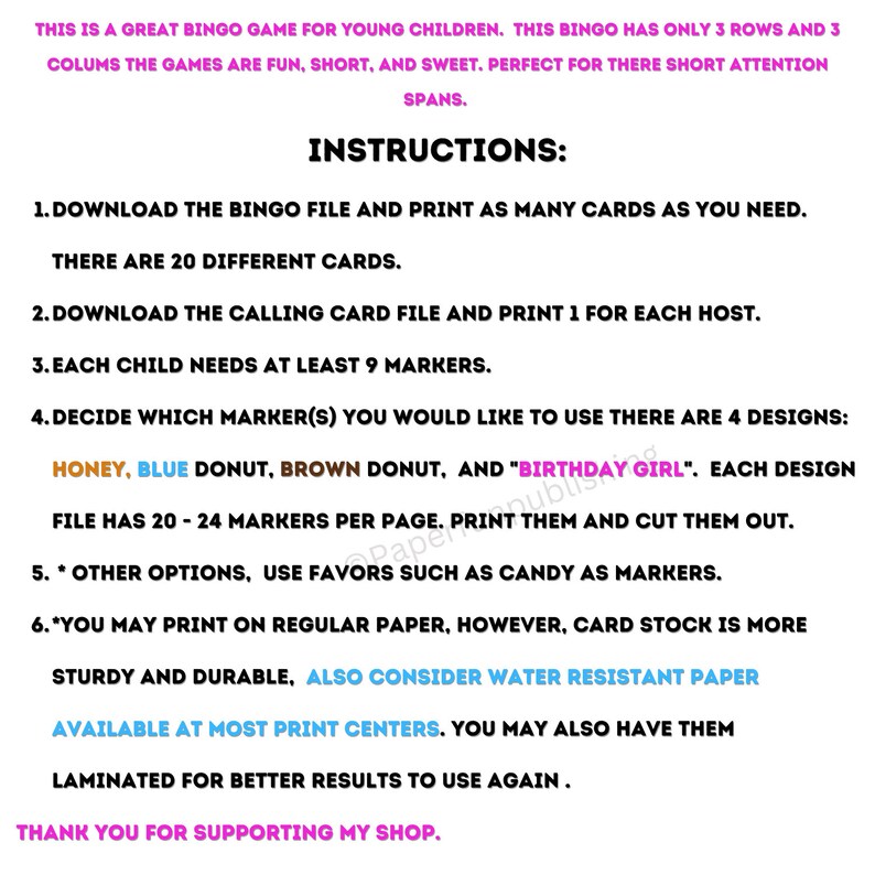 Bingo Game for Kids Tea Party Printable Instant Download Preschool ...