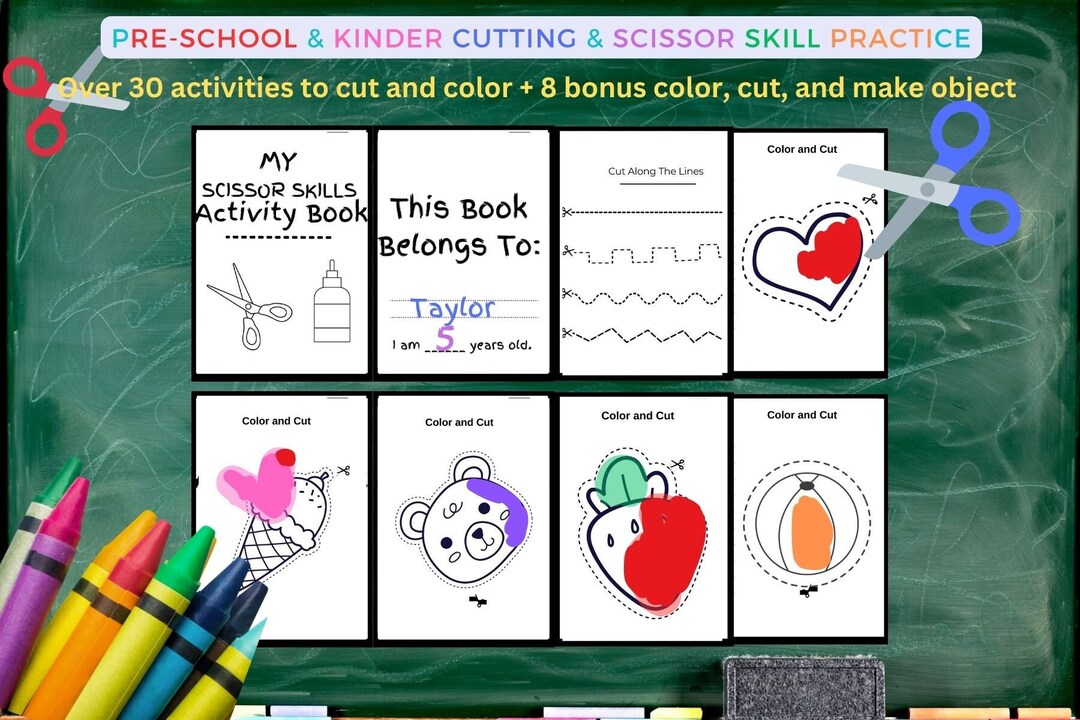Preschool Scissor Skills Practice: Cut, Color & Glue Activity (digital ...