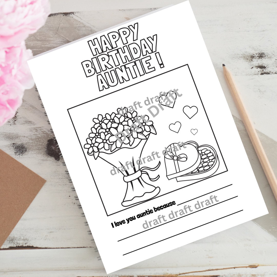 Happy Birthday Auntie Coloring Page: Printable Card (digital Download ...