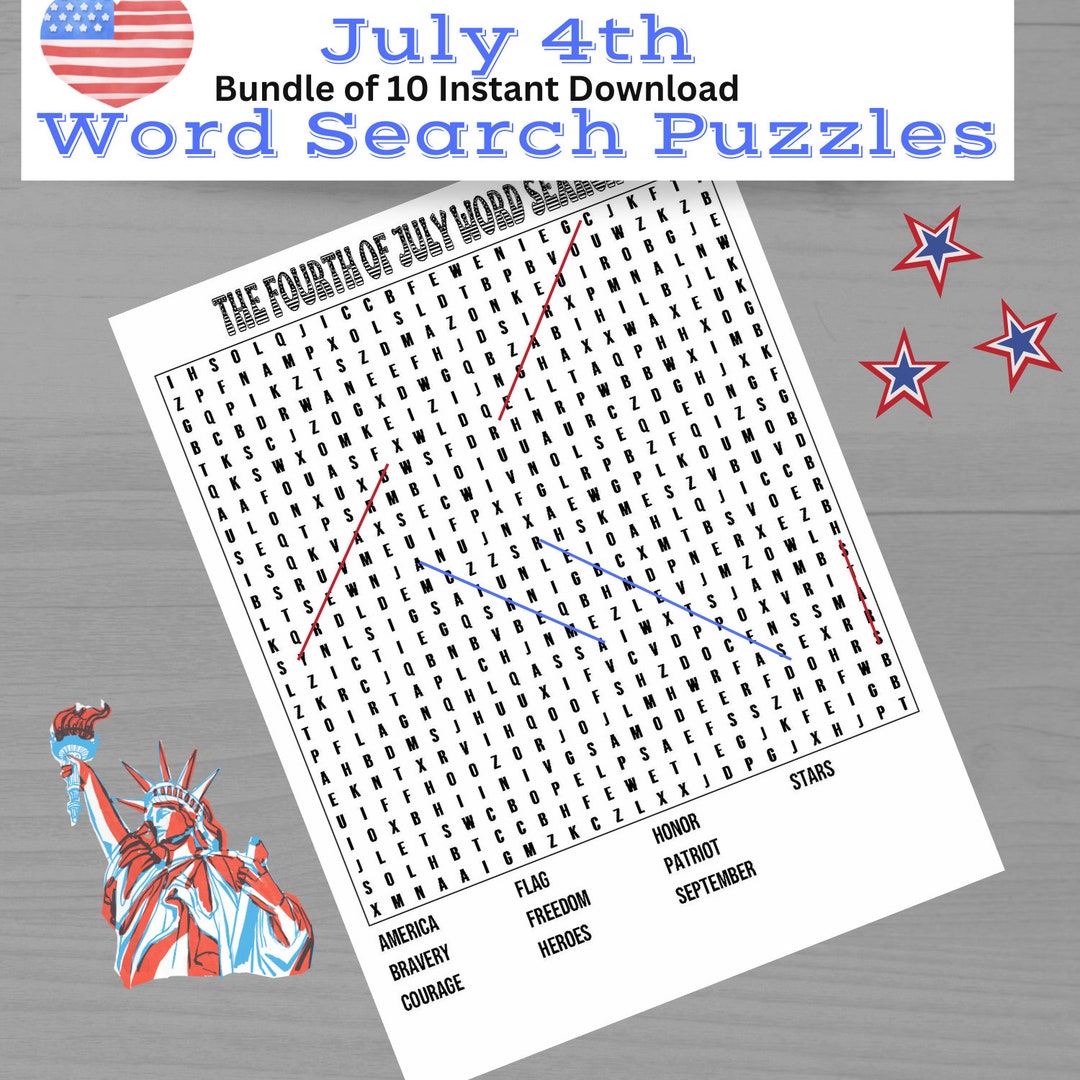 July the 4th Word Searches 10 Printable Instant Download Puzzles, 4th ...