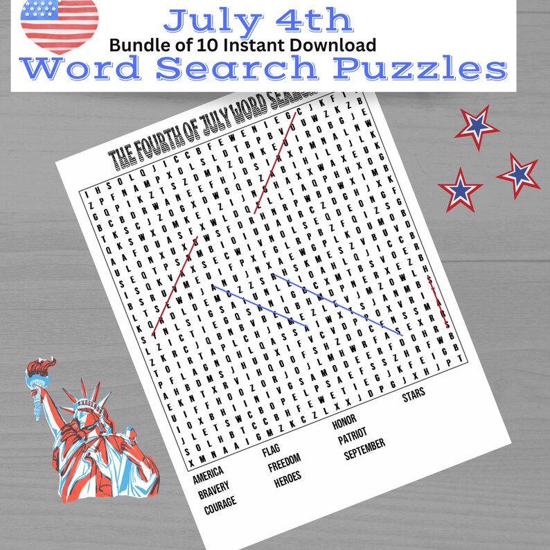 July the 4th Word Searches 10 Printable Instant Download Puzzles, 4th ...