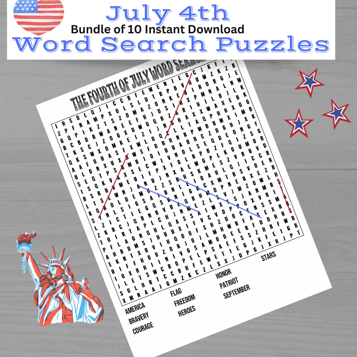 July the 4th Word Searches 10 Printable Instant Download Puzzles, 4th ...