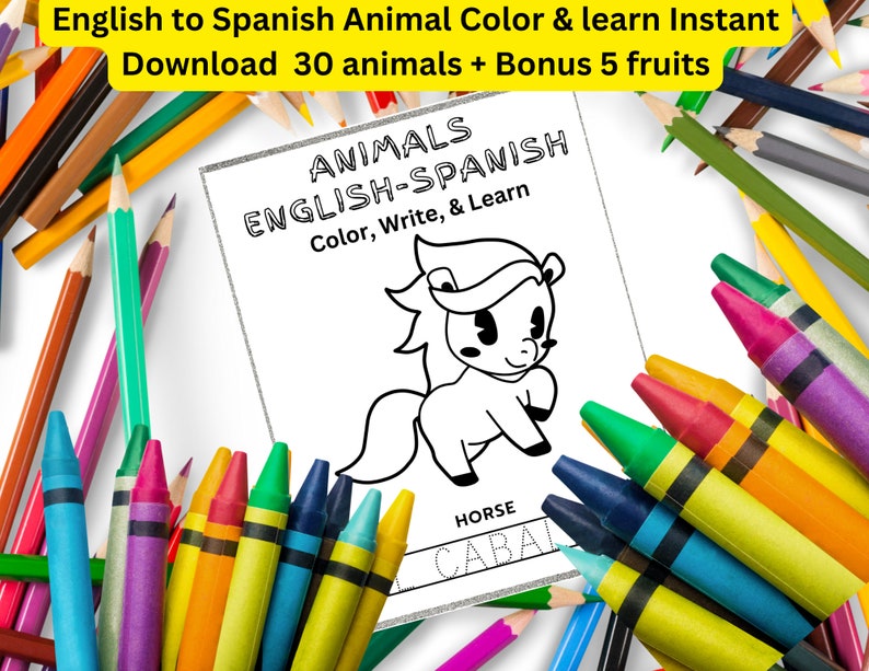 Animal Coloring Page: English & Spanish Handwriting Practice (instant ...