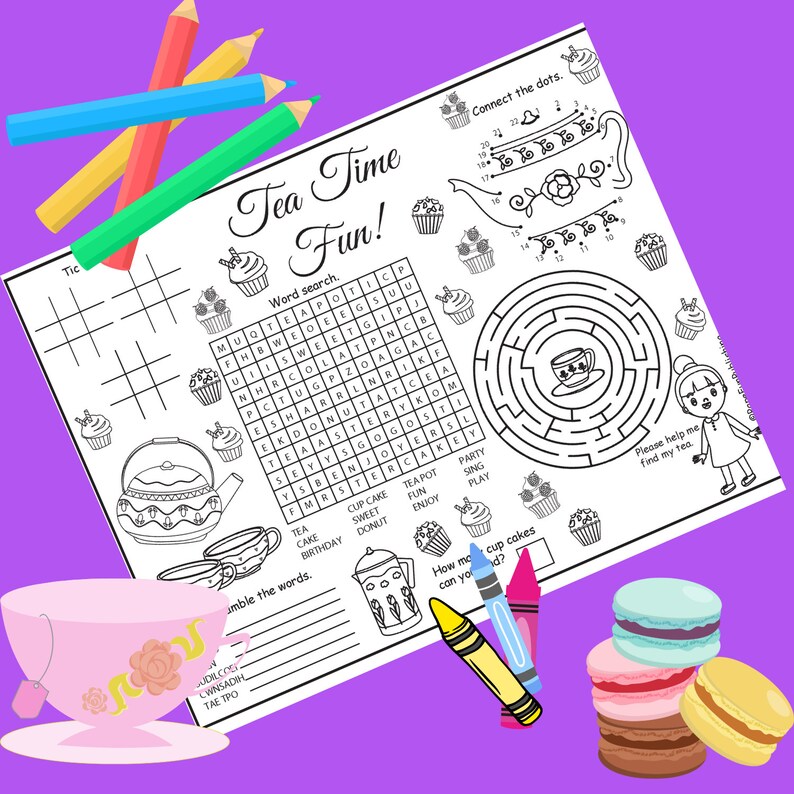Tea Party Activity Placemat: Kids Games & Coloring (digital Download ...
